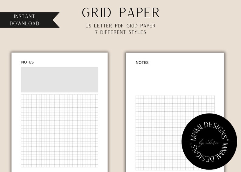 Grid Paper Printable 7 Styles Instant Download PDF - Etsy