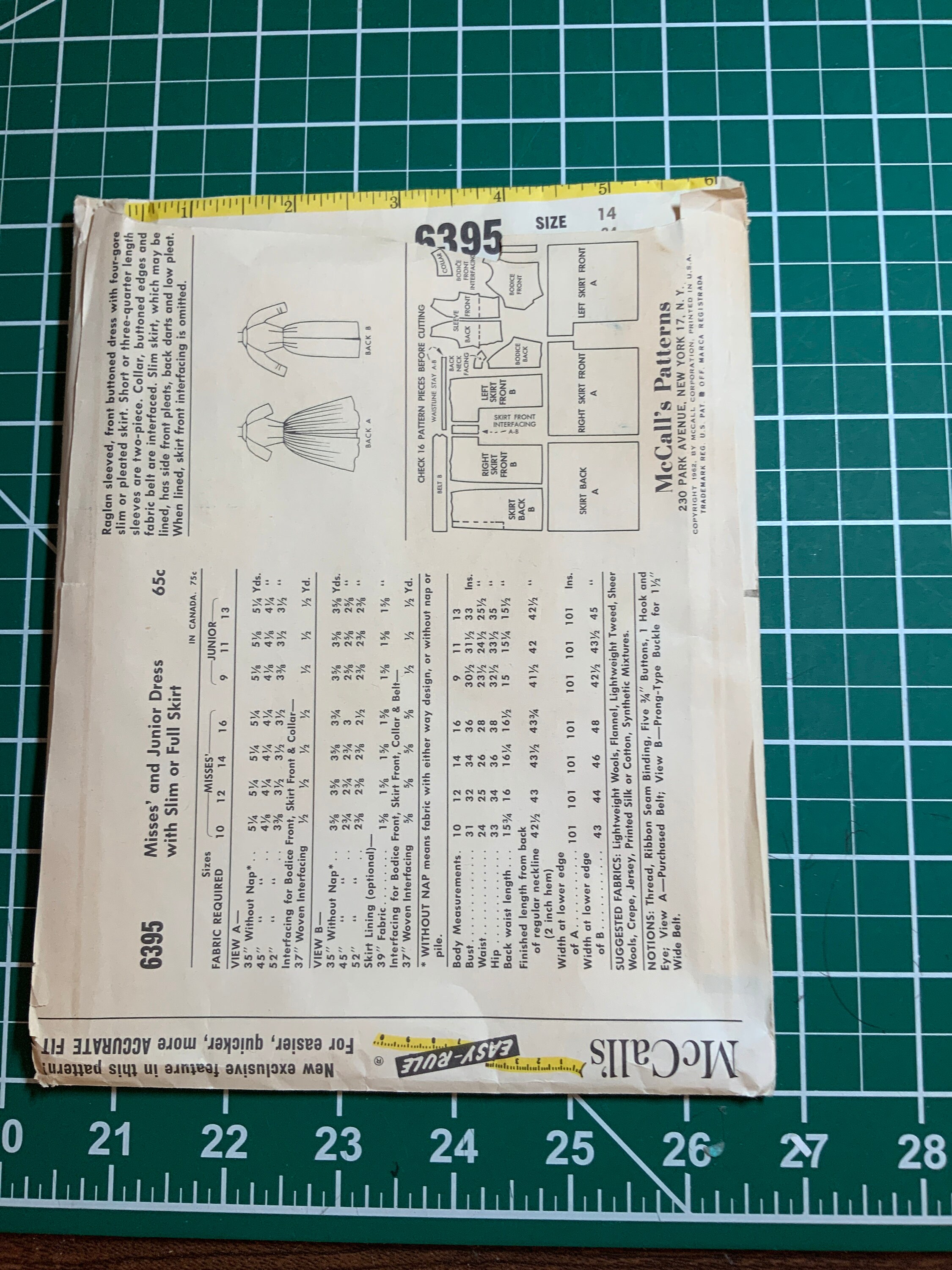 1960’s Mc Call’s 6395 Size 14 Bust 34 for Dress With Slim or Full Skirt ...