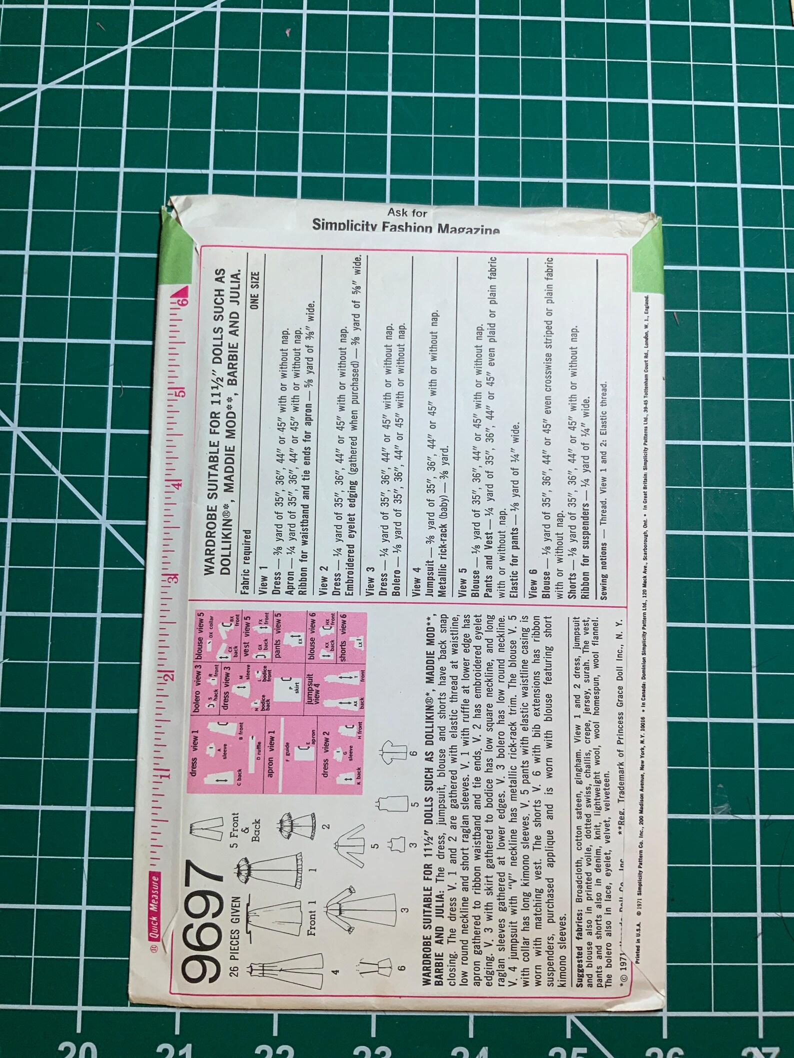 1970s Simplicity 9697 for Wardrobe for 11 1/2 Inch Doll - Etsy