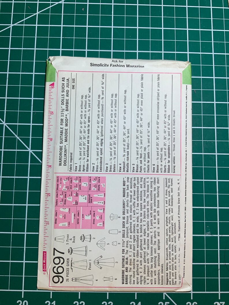 1970s Simplicity 9697 for Wardrobe for 11 1/2 Inch Doll - Etsy