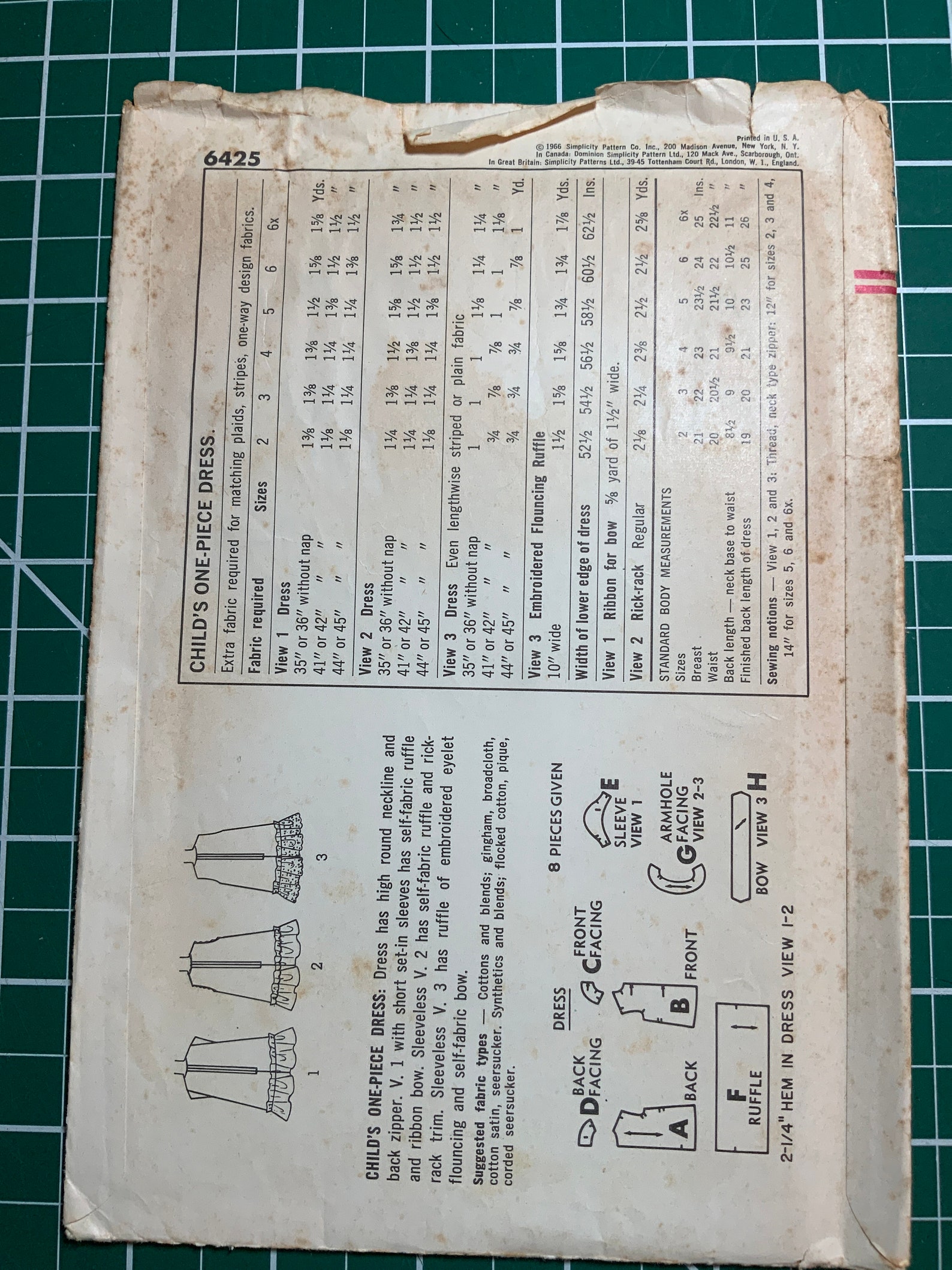 1960s Simplicity 6425 in Size 6 for a Childs One Piece Dress - Etsy