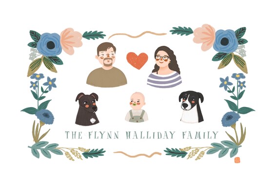Family Tree Illustration Couple Portrait Couple - Etsy