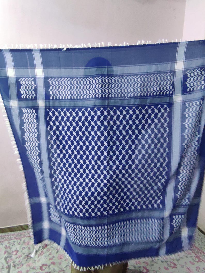 Blue Palestine Keffiyeh Scarf: Traditional Arab Shemagh With Tassels ...