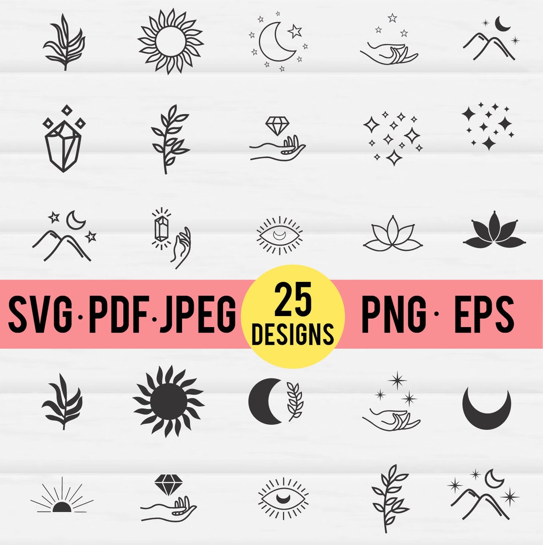 25 Boho Icon Set Bundle Icon Pack SVG Icons Boho Svg Icons Line Drawing ...