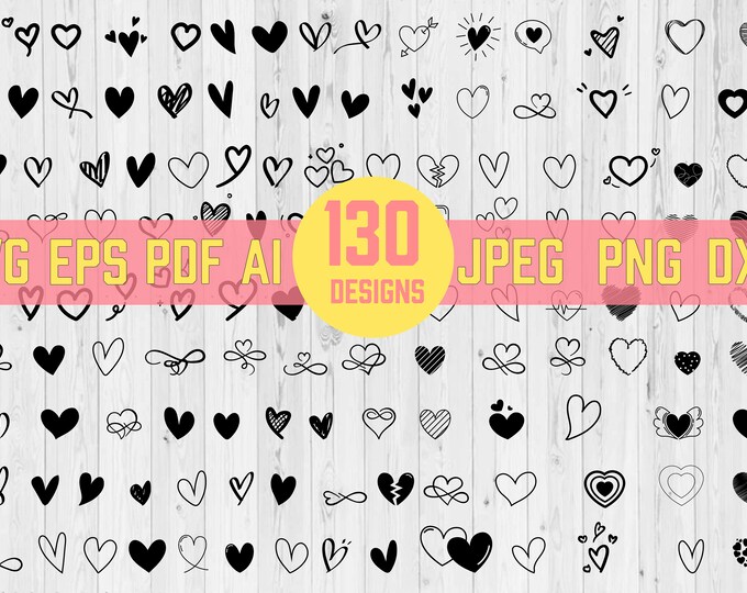 130 Heart Svg Bundle Hearts Svg, Love Svg Doodle Heart Svg Valentine ...