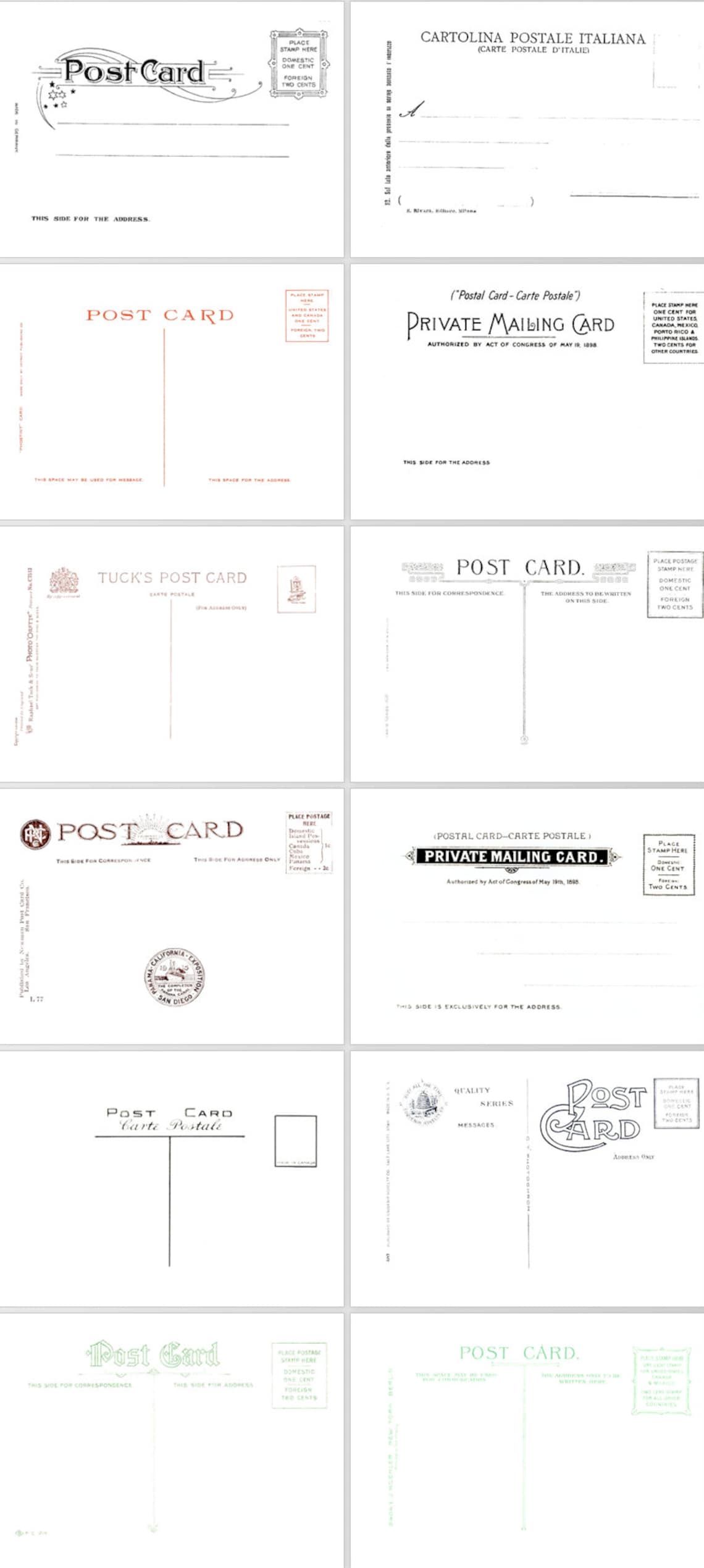 74 VINTAGE POSTCARDS - Blank Templates Post Card ORNAMENTAL Art Nouveau ...