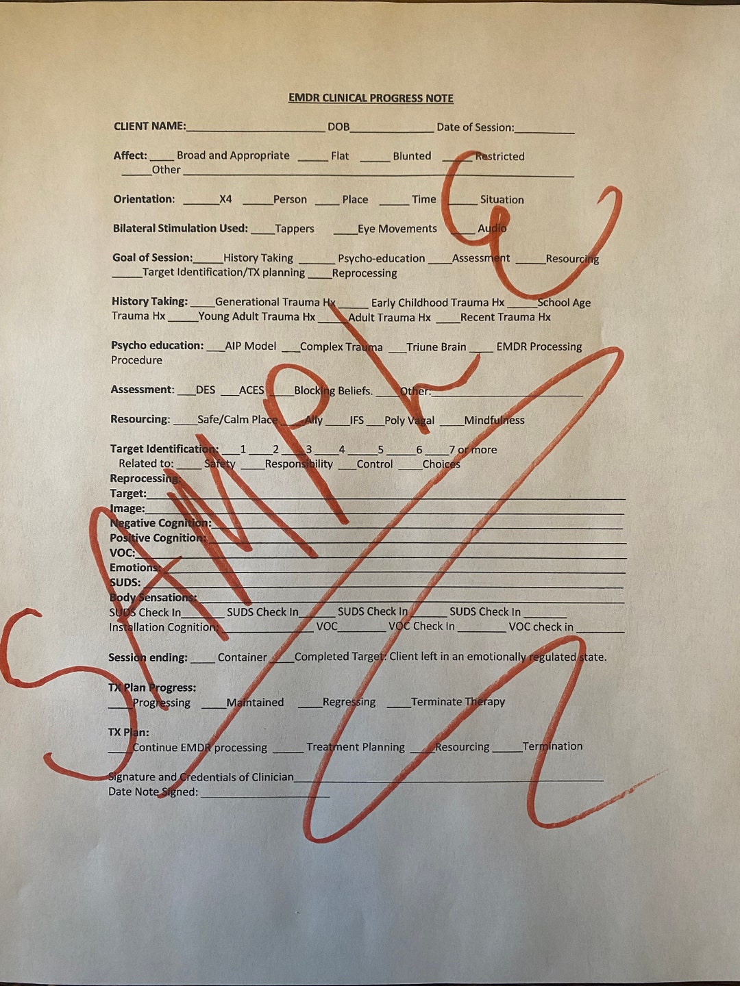 EMDR Progress Note Printable for ALL 8 Phases! - Etsy