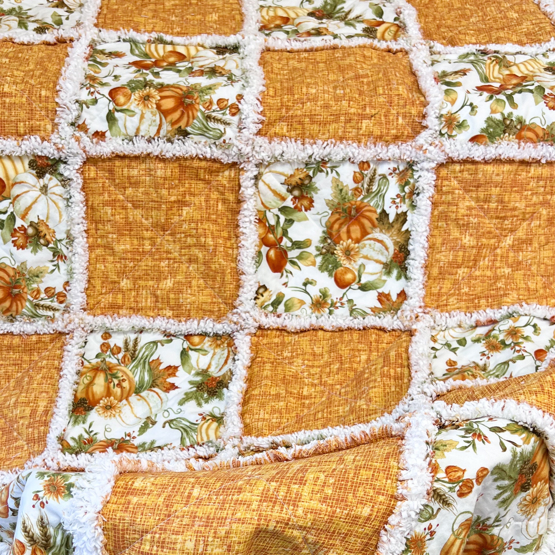 Fall Rag Quilt Large 72 X 63 Throw Size Autumn Pumpkins - Etsy