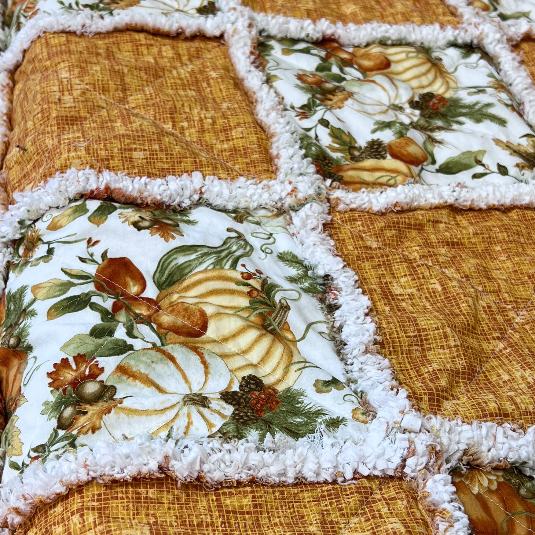 Fall Rag Quilt Large 72 X 63 Throw Size Autumn Pumpkins - Etsy