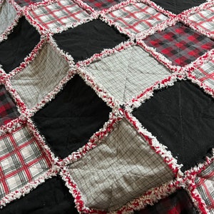 Large Plaid All Flannel Rag Quilt Throw in Red Black White and Gray - Etsy