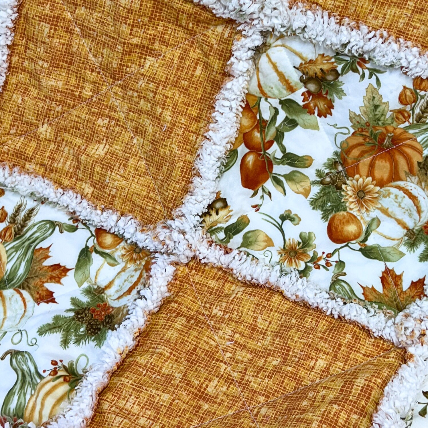 Fall Rag Quilt Large 72 X 63 Throw Size Autumn Pumpkins - Etsy