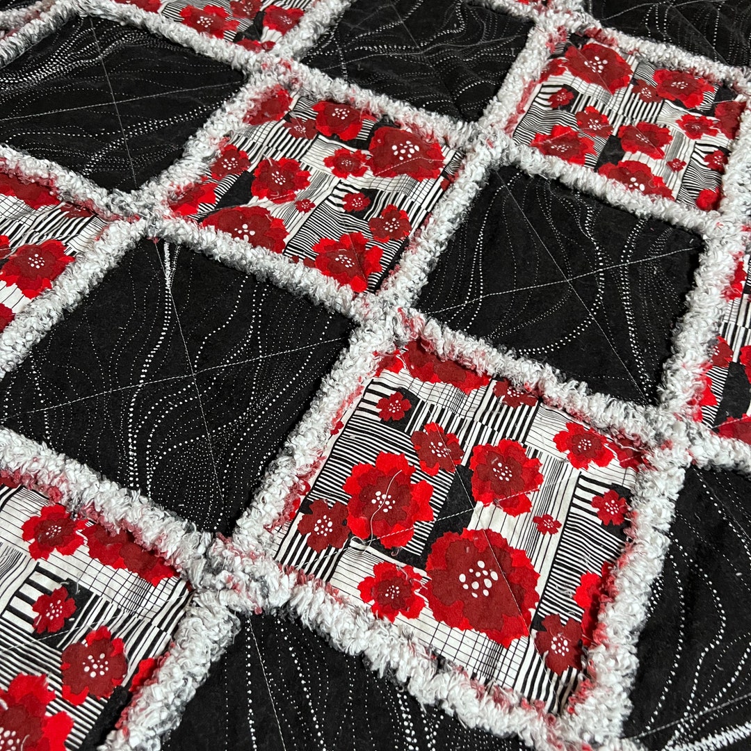 Large Rag Quilt Throw Size Red Black White Modern Graphic - Etsy