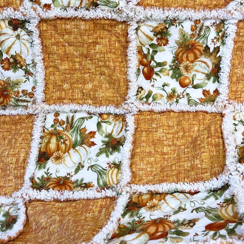 Fall Rag Quilt Large 72 X 63 Throw Size Autumn Pumpkins - Etsy