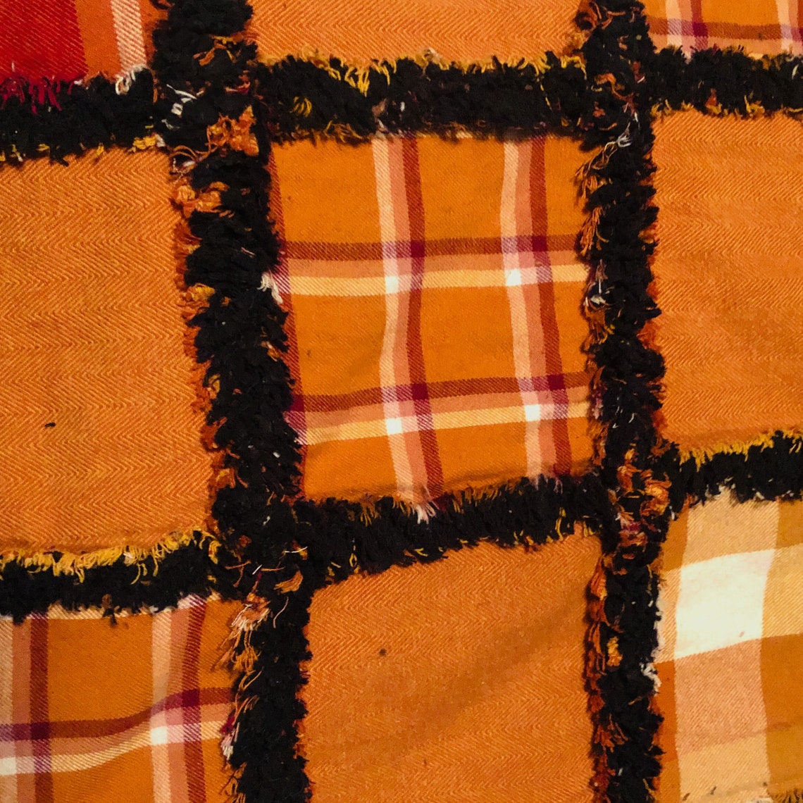 Large plaid flannel rag quilt throw in golden browns Burgundy | Etsy