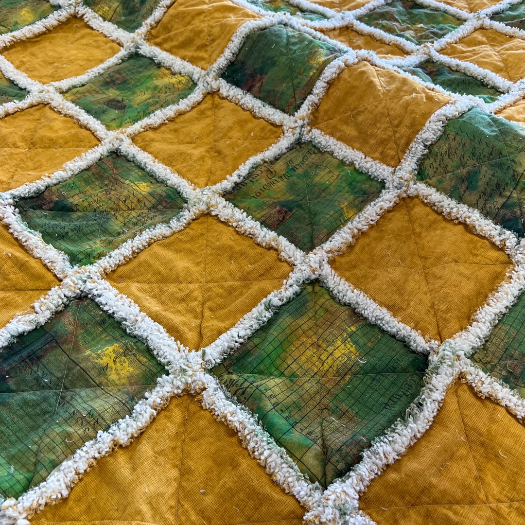 Rag Quilt Large Throw Size in Greens and Golds - Etsy