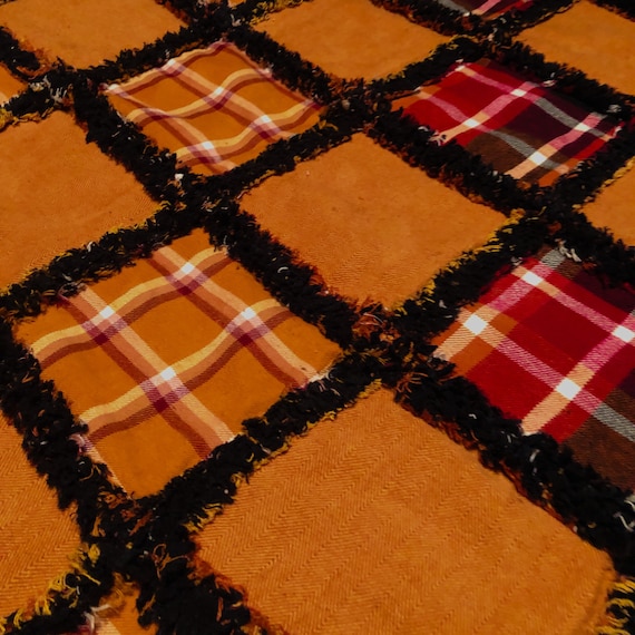 Large Plaid Flannel Rag Quilt Throw in Golden Browns Burgundy - Etsy