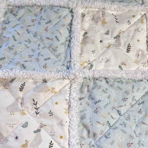 Crib Size Baby Toddler Rag Quilt Bedding Mama and Baby Ducks in Blue ...