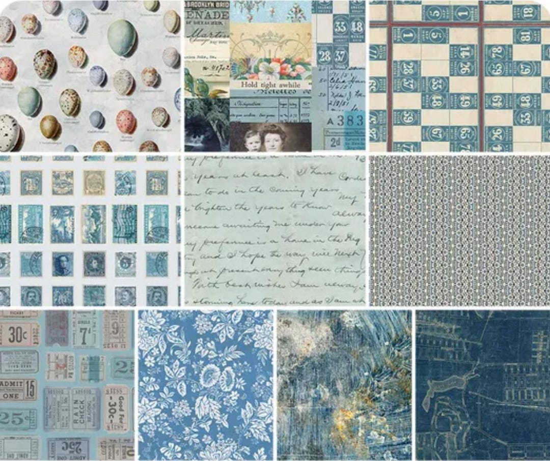 Custom Modern Eclectic Tim Holtz Prints Rag Quilt: Blues, Creams, White ...