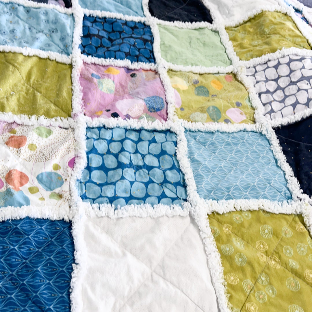 Rag Quilt Throw in Vibrant Patterns and Colors of Pink, Blue, Yellow ...