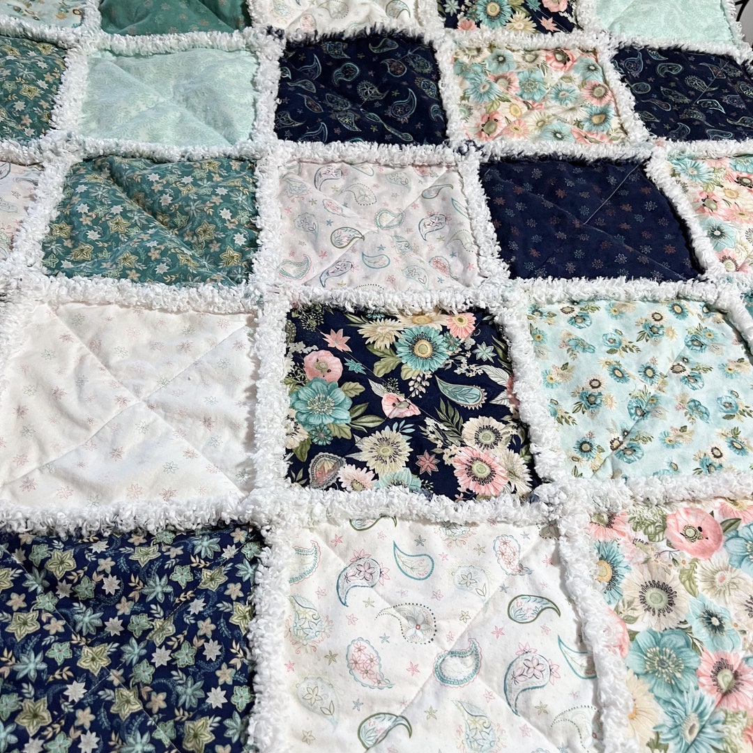 Rag Quilt Throw Lovely Florals Stripes and Romantic Prints in Peach ...