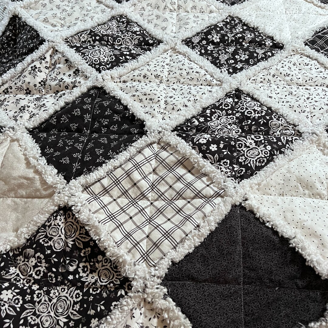 This Could Be Your Modern Black and White Rag Quilt Throw Florals ...