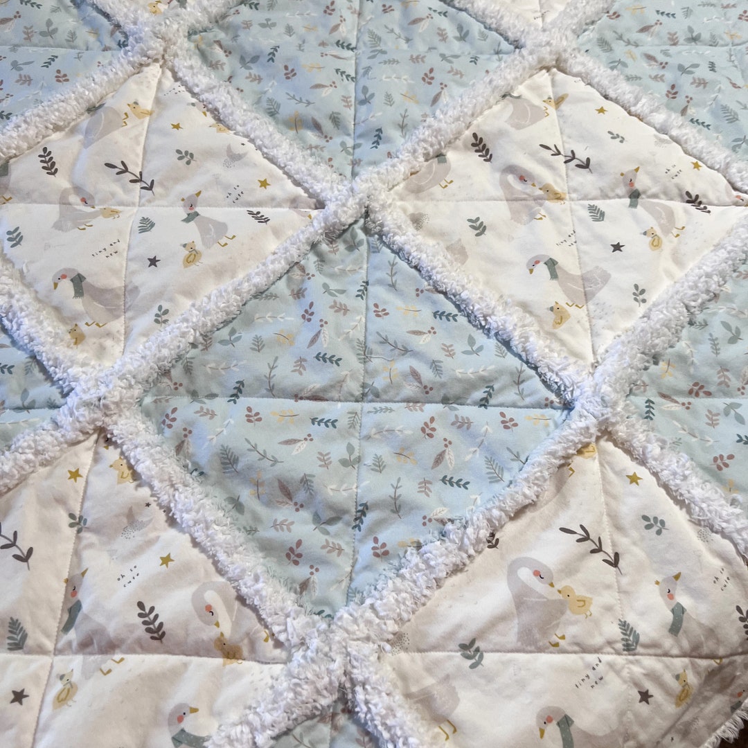 Crib Size Baby Toddler Rag Quilt Bedding Mama and Baby Ducks in Blue ...