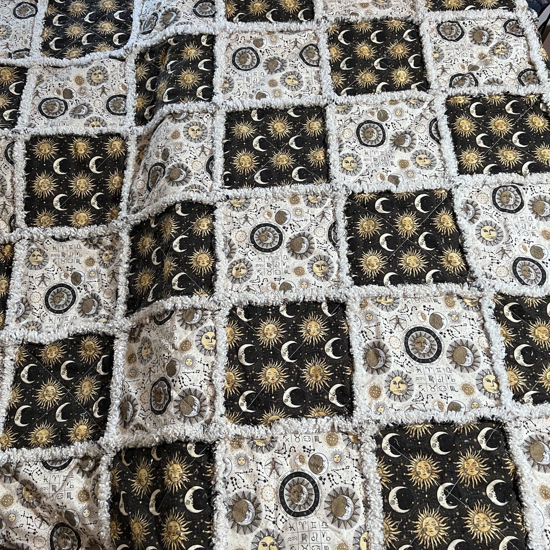 Striking Sun and Moon Rag Quilt Throw in Golds, Silver Black Cream - Etsy