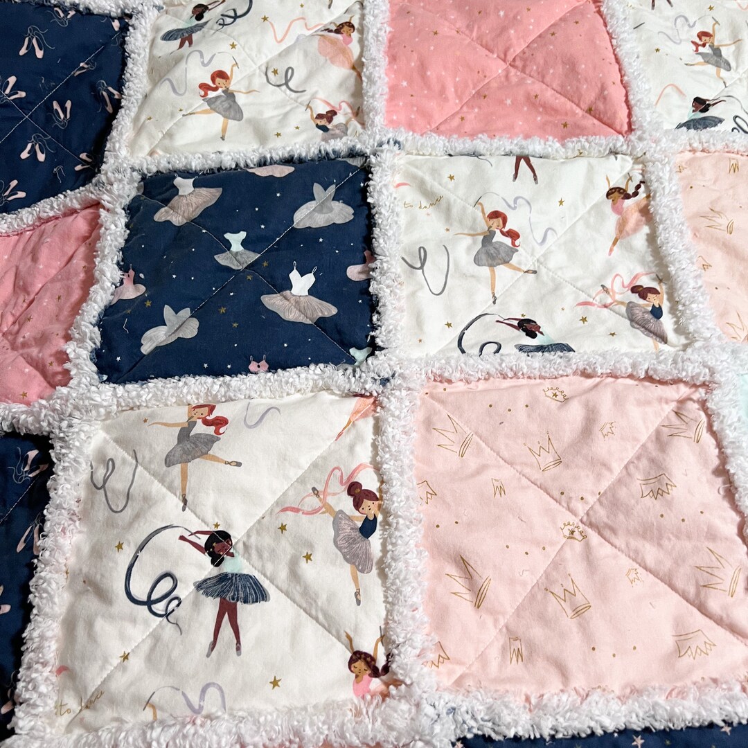 Child Rag Quilt Throw Large Size (52 X 96) Ballerina Themed in Pink ...