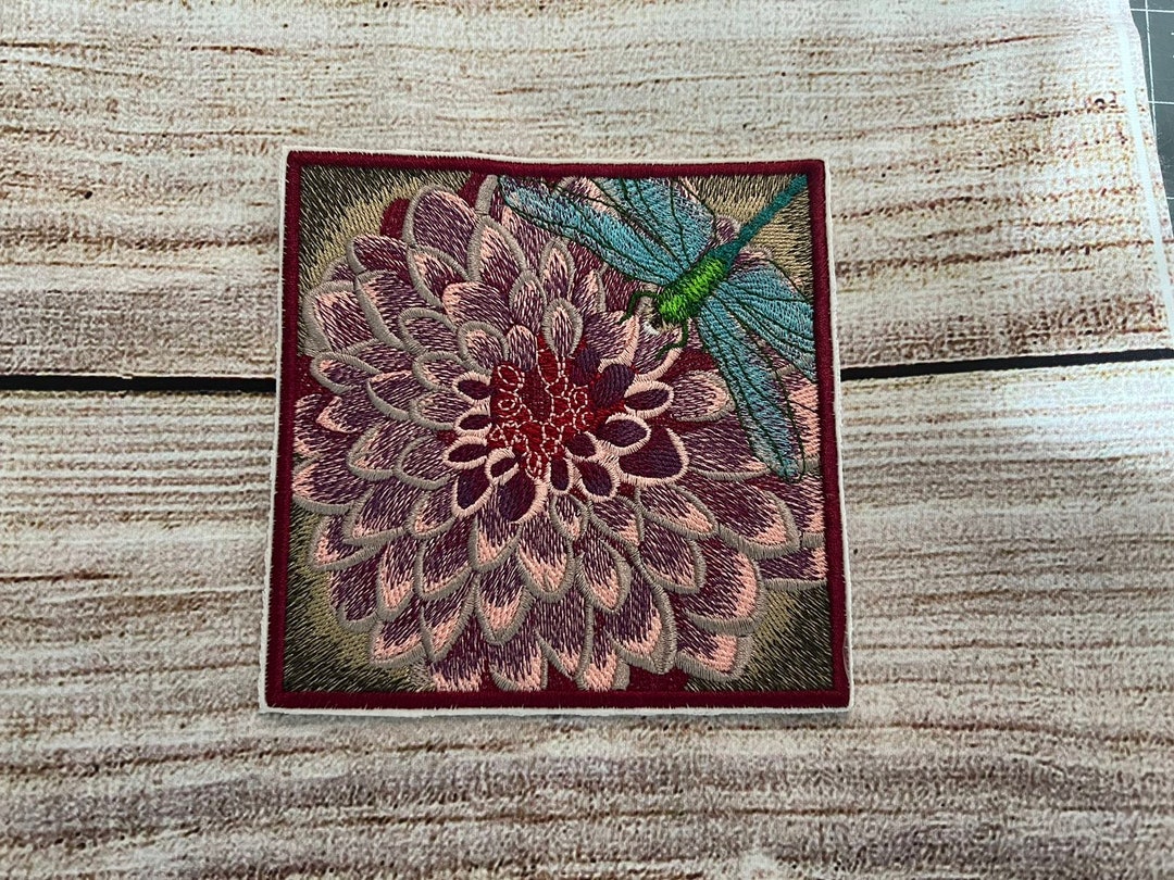 Flower With Dragonfly Patch, Embroidered Patch Embellishment, Clothes ...