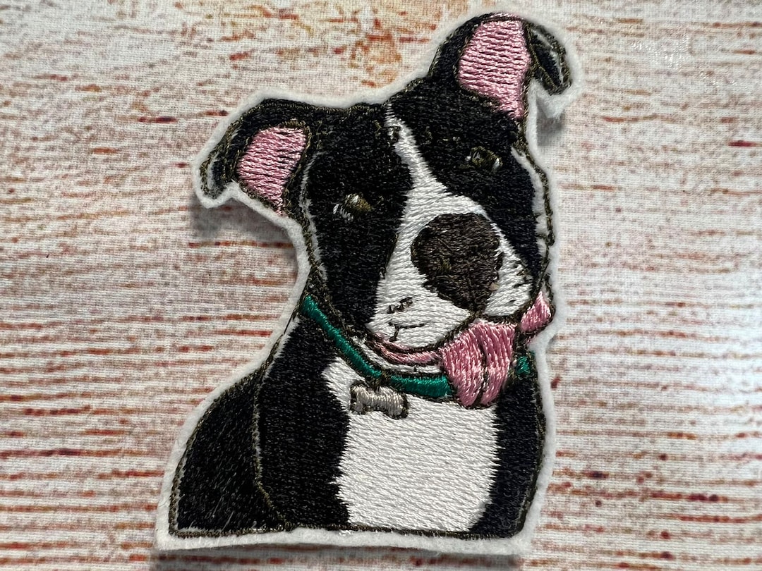 Pit Bull Black and White Dog Patch, Embroidered Decoration, Iron-on ...