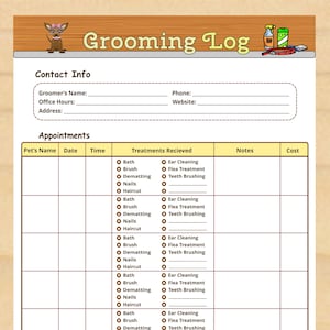 Printable Dog Grooming Log Pet Groomer's Schedule - Etsy