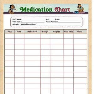Printable Pet Medication Chart, Pet Medication Log, Cat Medication ...
