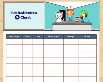 Printable Pet Medication Chart Pet Medication Log Cat | Etsy