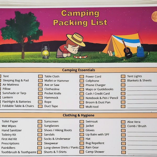 Printable Camping Packing Checklist, Camping Trip List Instant Download ...