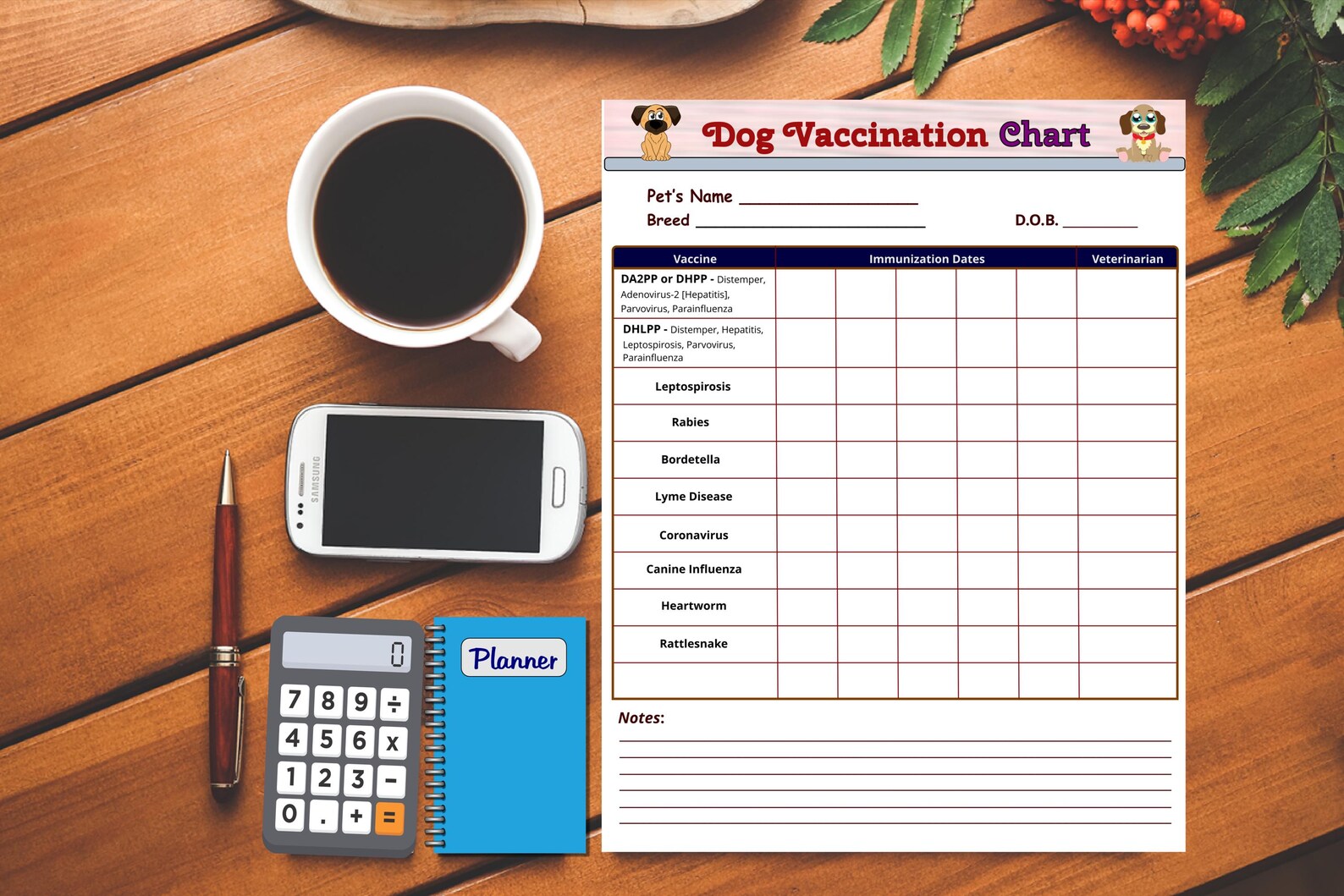 Printable Dog Vaccination Chart - Pet Printable, Immunization, Puppy ...