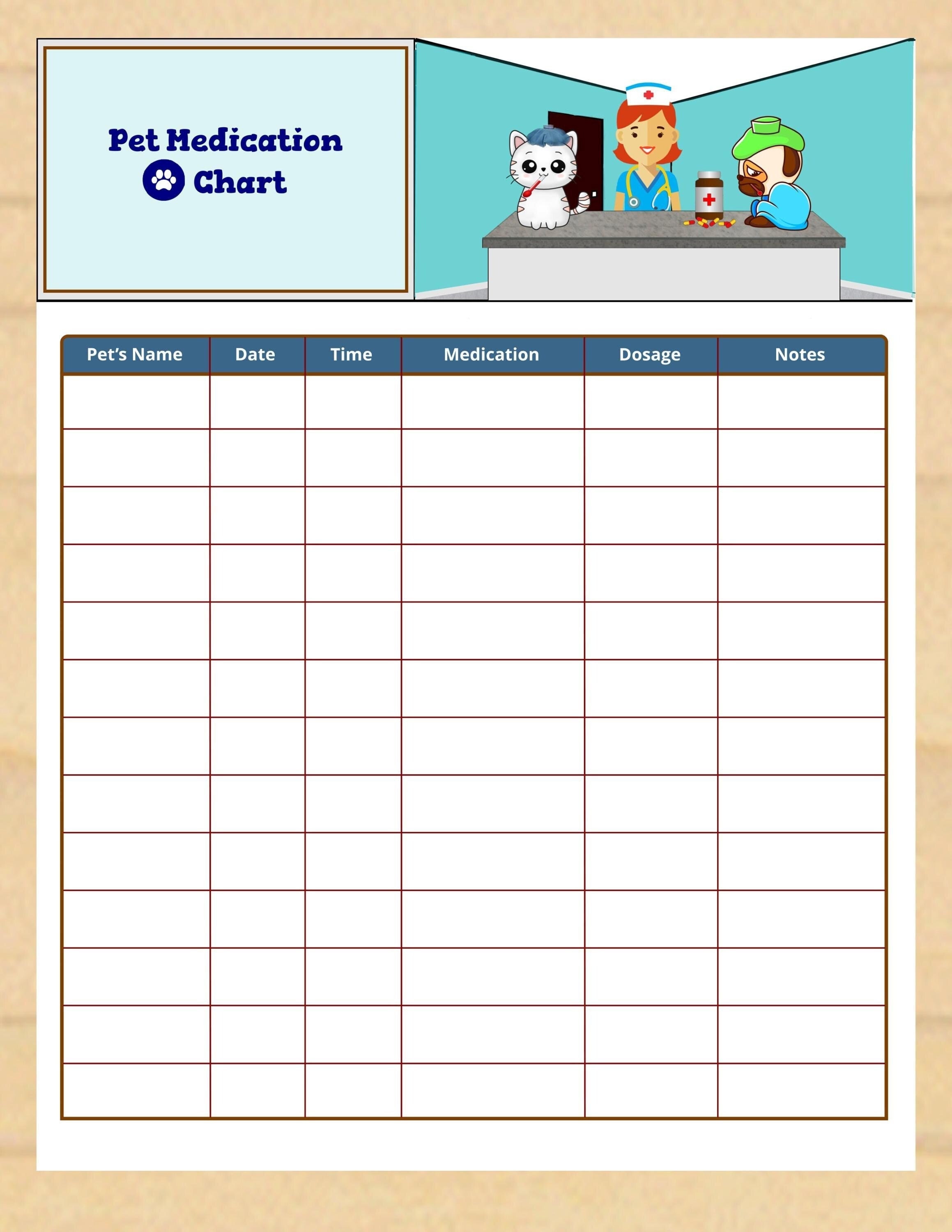 Fillable Pet Medication Chart Printable, Dog, Cat Medication Log ...