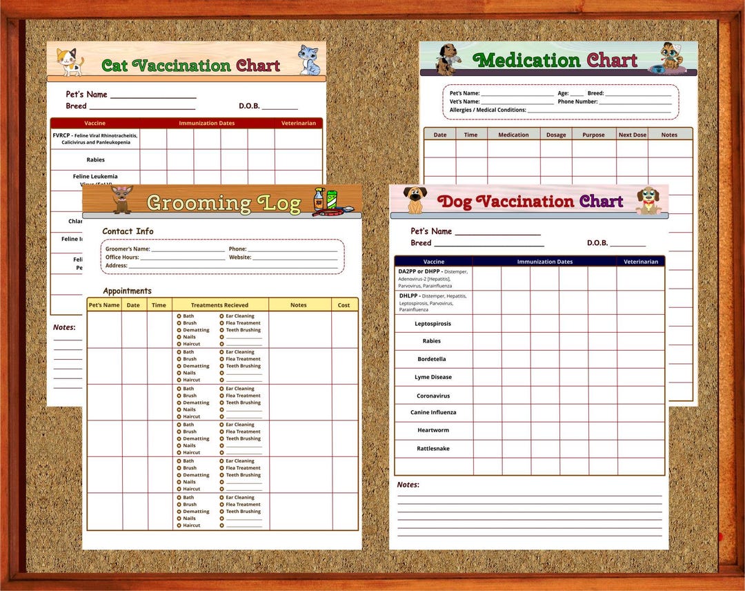 Printable Pet Care Bundle Kit, Vaccination Record, Pet Medication Chart ...