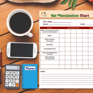 Printable Cat Vaccination Chart, Pet Medical Record, Cat Vaccinations ...