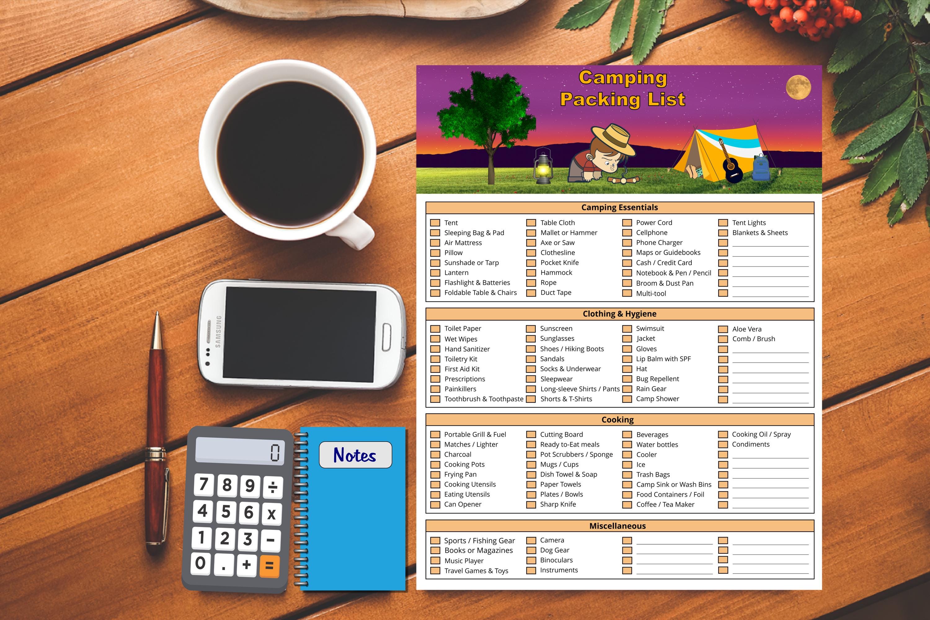 Camping Packing List Printable, Camping Essentials Checklist, Tent & RV ...