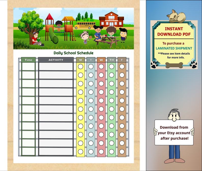 Printable Daily School Schedule Instant Download PDF - Etsy