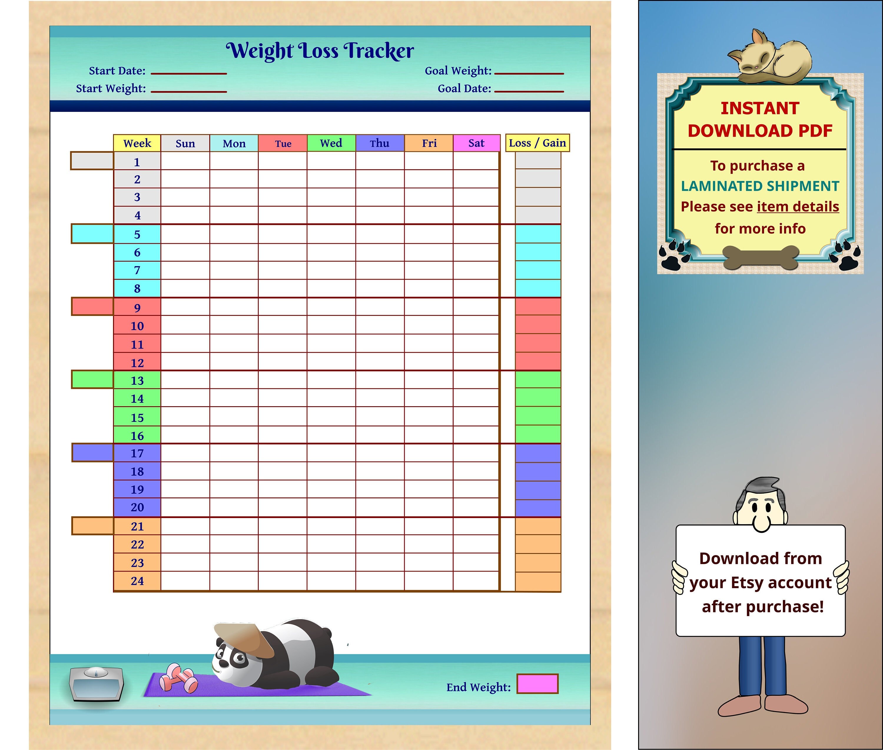 Printable Weight Loss Tracker Weight Loss Chart Instant - Etsy