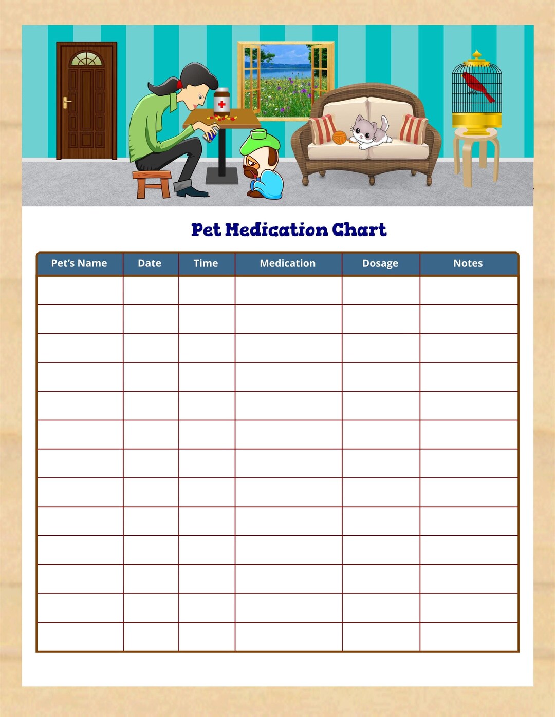 Fillable Pet Medication Chart Printable, Cat, Dog Medication Schedule ...