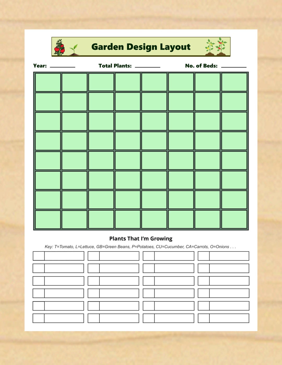 Printable Garden Design Layout - Planting, Gardening - Instant Download ...