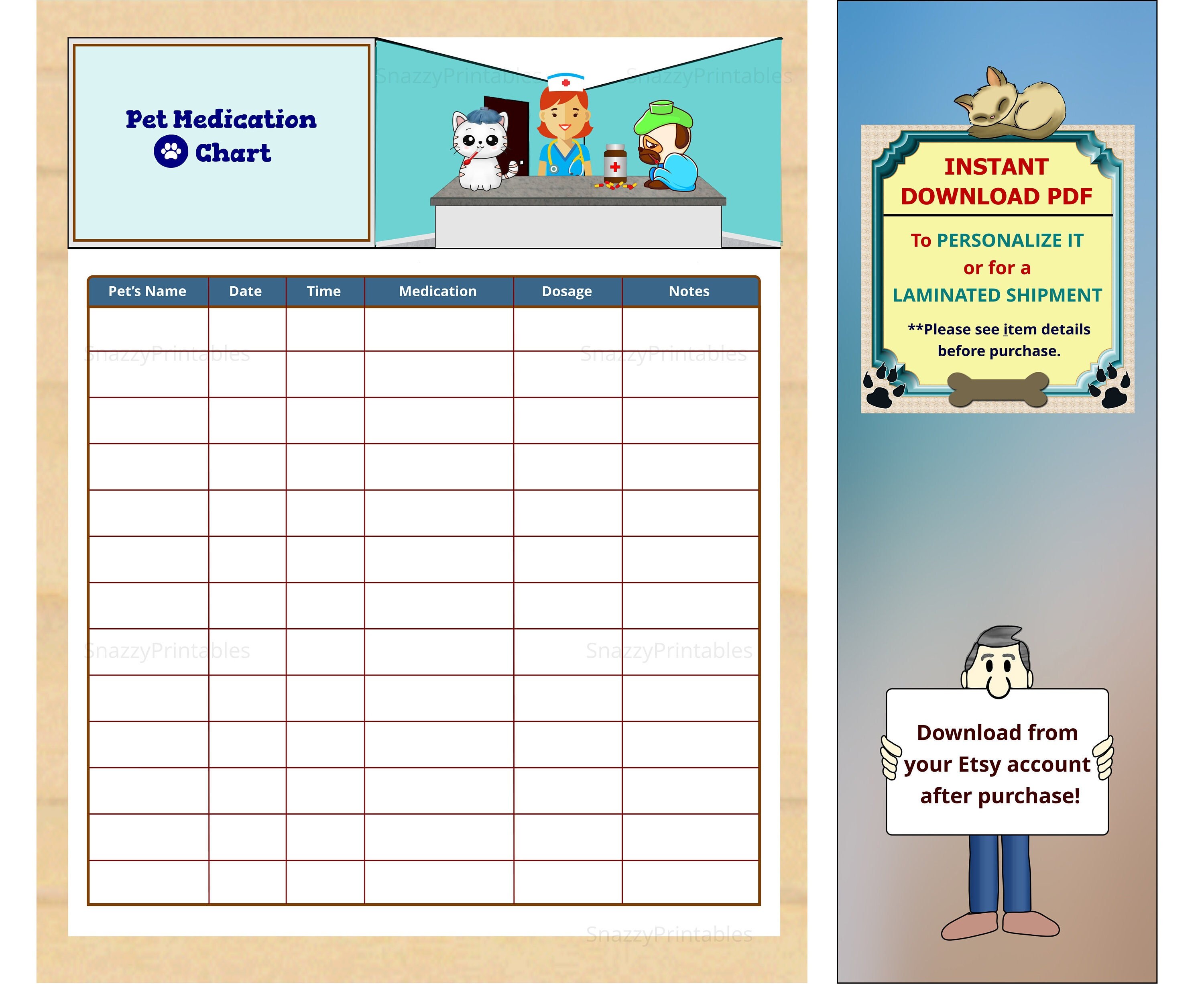 Fillable Pet Medication Chart Printable, Dog, Cat Medication Log ...