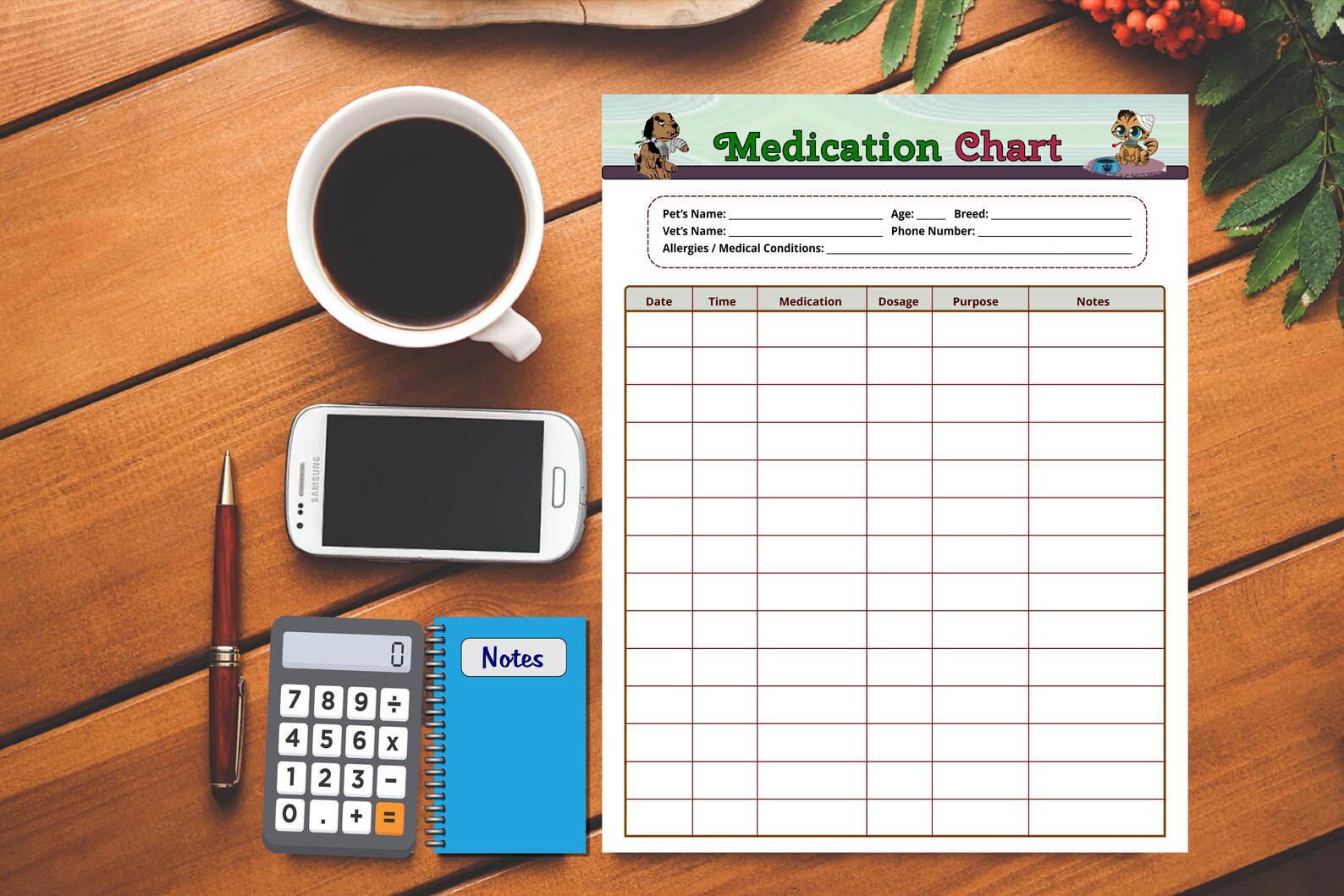 Printable Pet Medication Chart, Pet Medication Log, Cat Medication ...