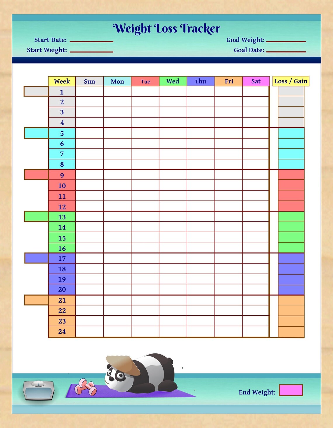 Printable Weight Loss Tracker, Weight Loss Chart - Instant Download ...