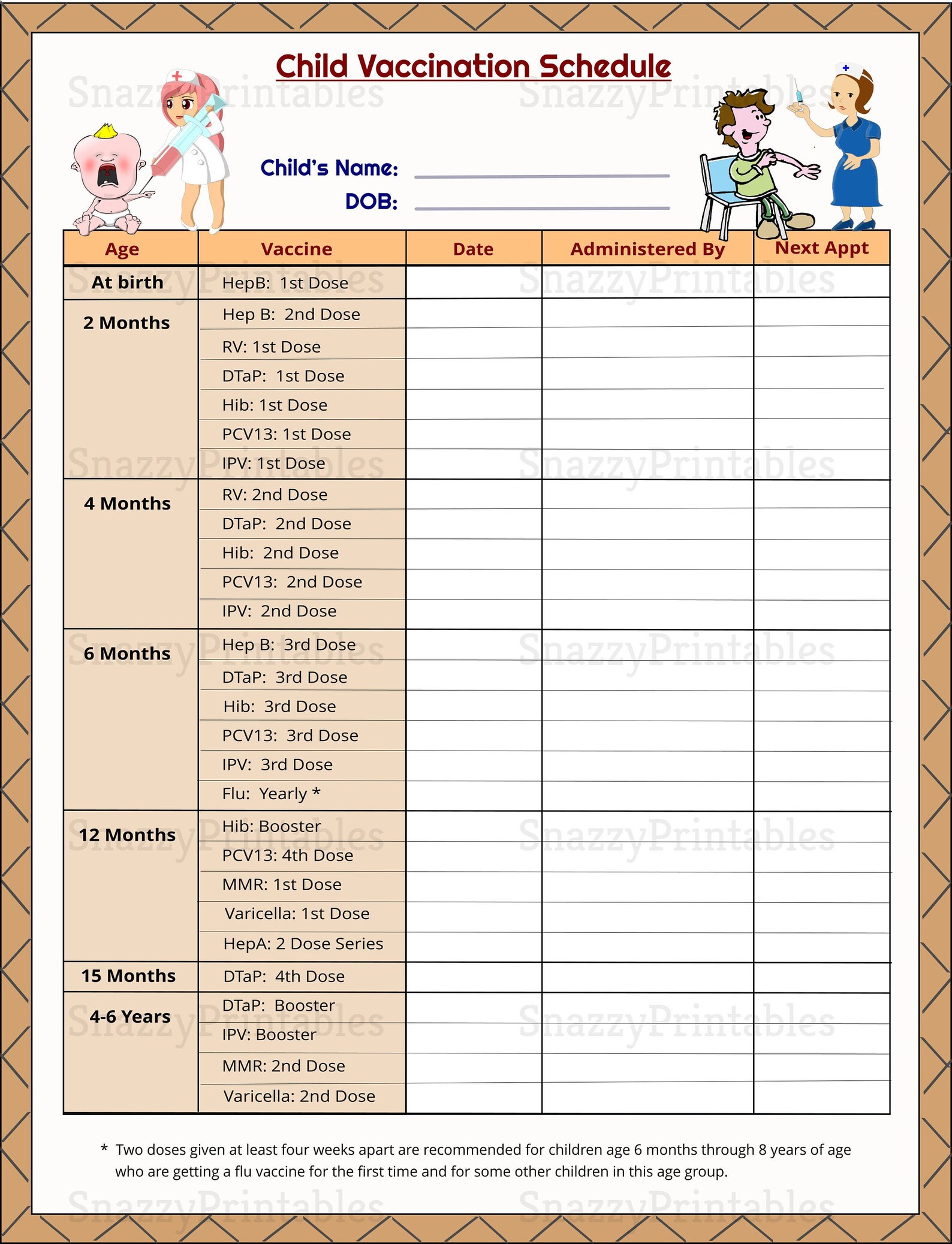 Printable Immunization Schedule Table Printable Templates Free