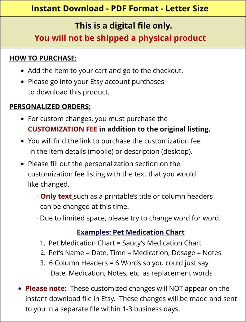 Printable Pet Medication Chart, Pet Medication Log, Cat Medication ...