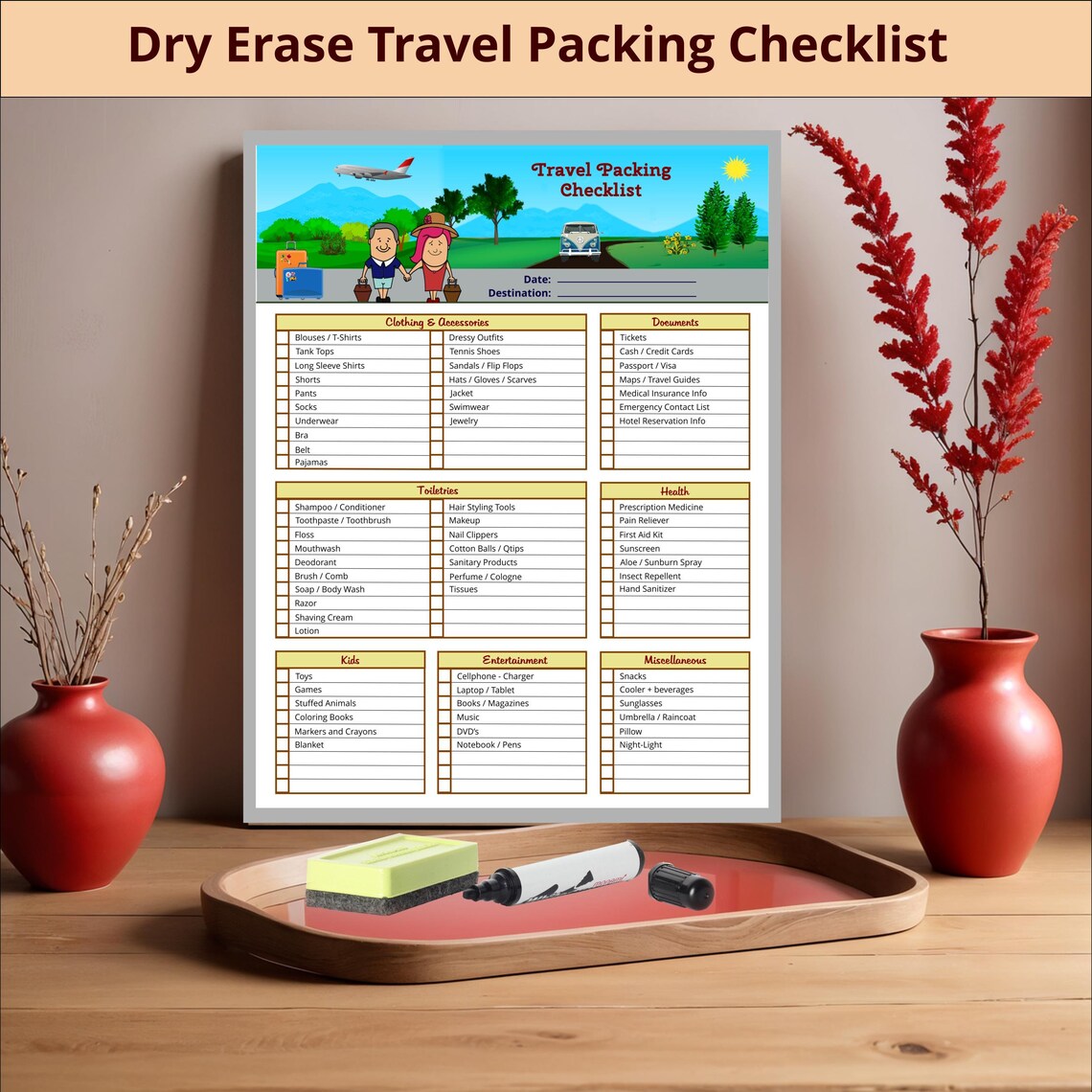 Dry Erase Travel Packing Checklist - Laminated, Vacation Packing List ...