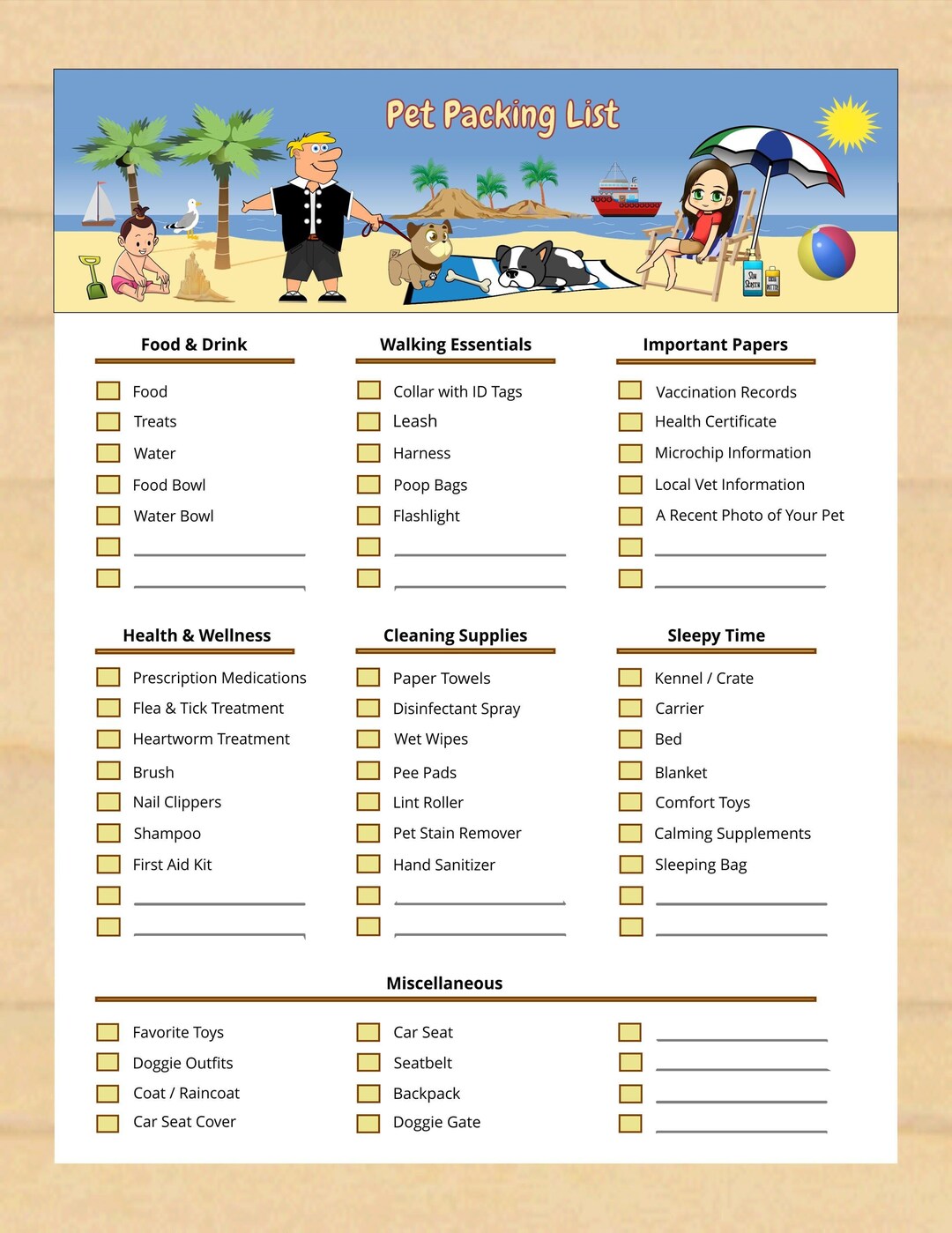 Printable Pet Packing List - Dog Travel Packing List - Instant Download ...